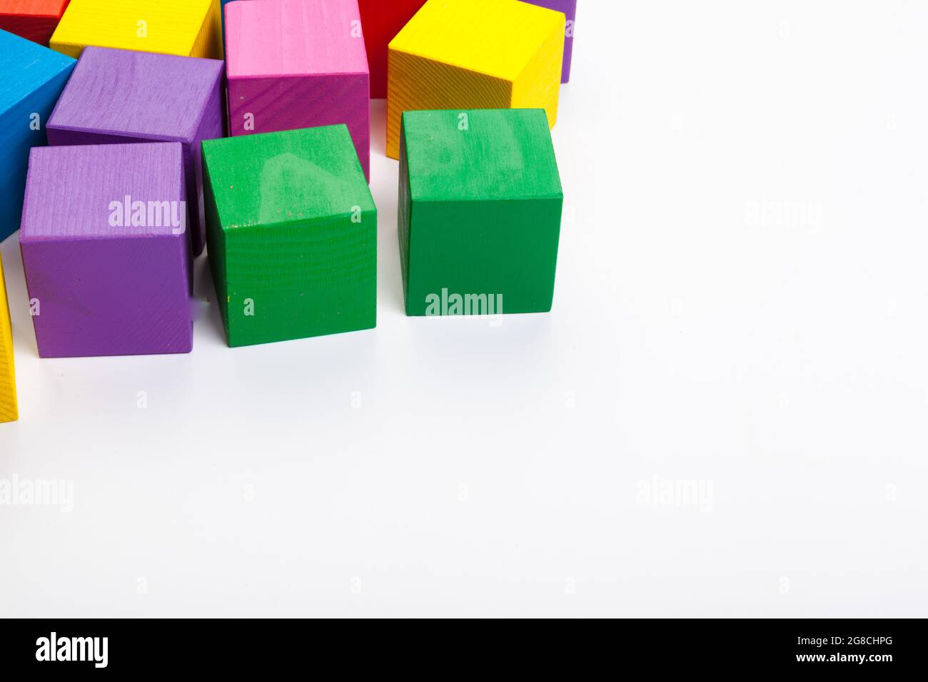 Colorful wooden building blocks isolated on white background Stock ...