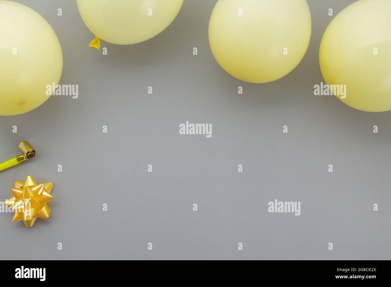 Happy birthday background, Flat lay party decoration on pastel grey ...