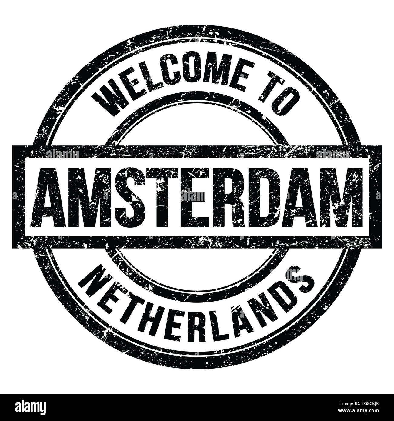 WELCOME TO AMSTERDAM - NETHERLANDS, words written on black round simple ...