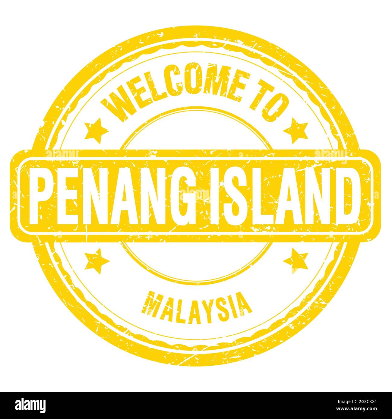WELCOME TO PENANG ISLAND - MALAYSIA, words written on yellow grungy ...