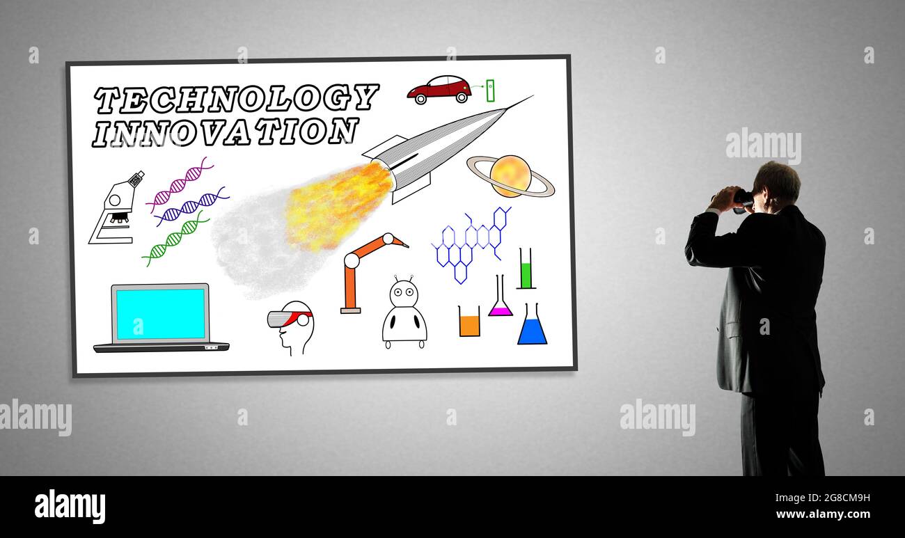 Man looking at technology innovation concept through binoculars Stock ...