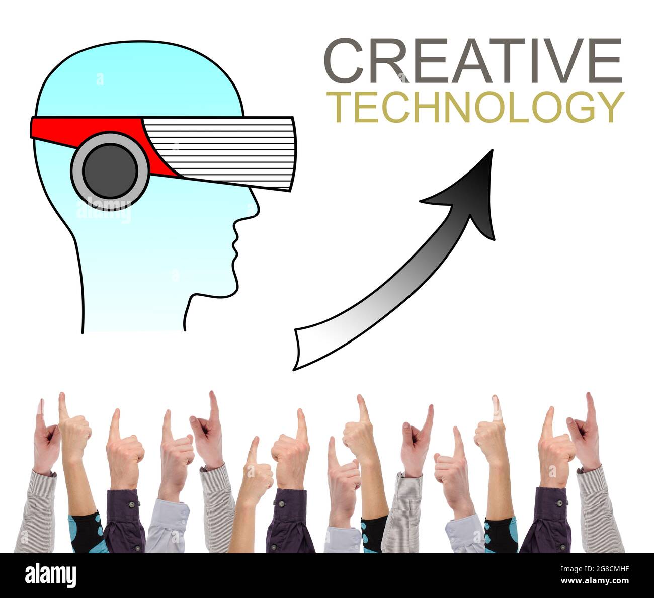 Creative technology concept on white background pointed by several ...