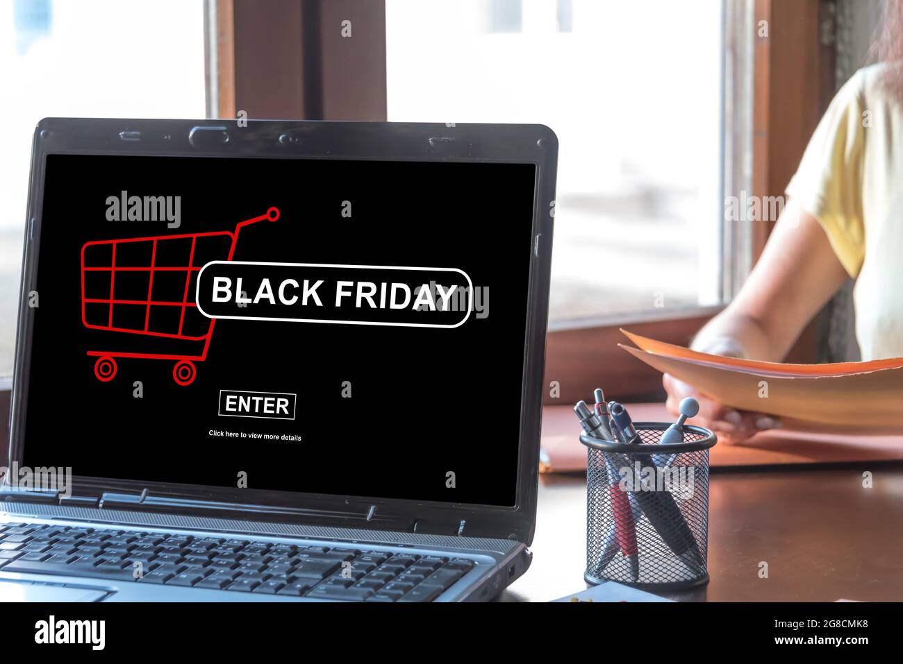 Laptop screen displaying a black friday concept Stock Photo - Alamy