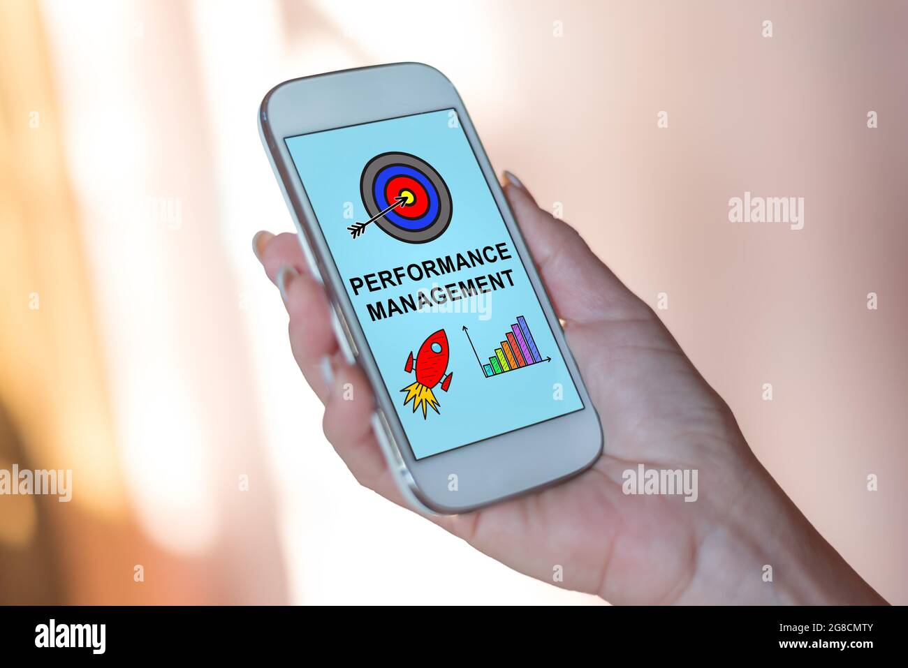 Smartphone screen displaying a performance management concept Stock ...