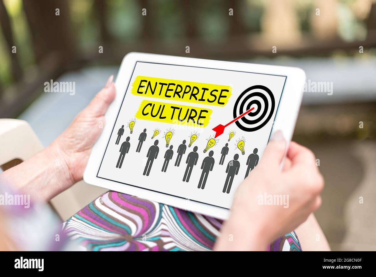 Enterprise culture concept shown on a tablet held by a woman Stock ...