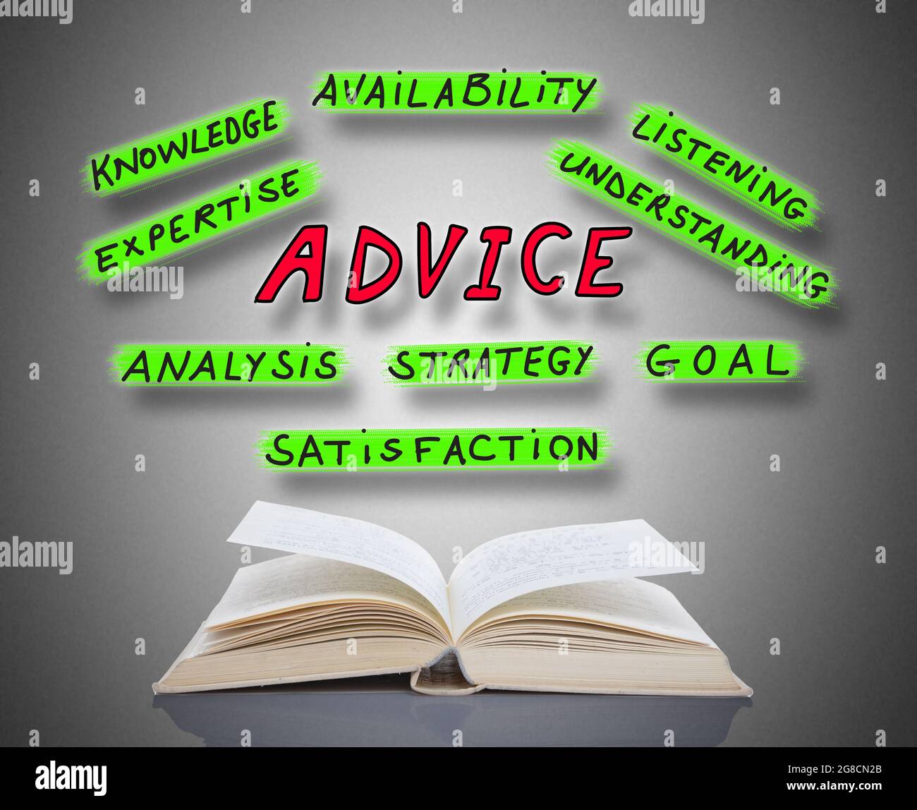Advice concept above an open book Stock Photo - Alamy