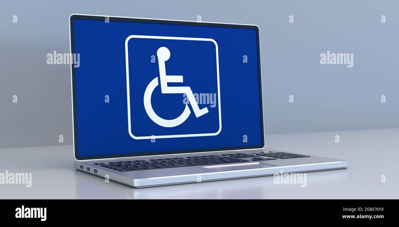 Disabled, handicapped and technology concept. Wheelchair sign symbol on ...