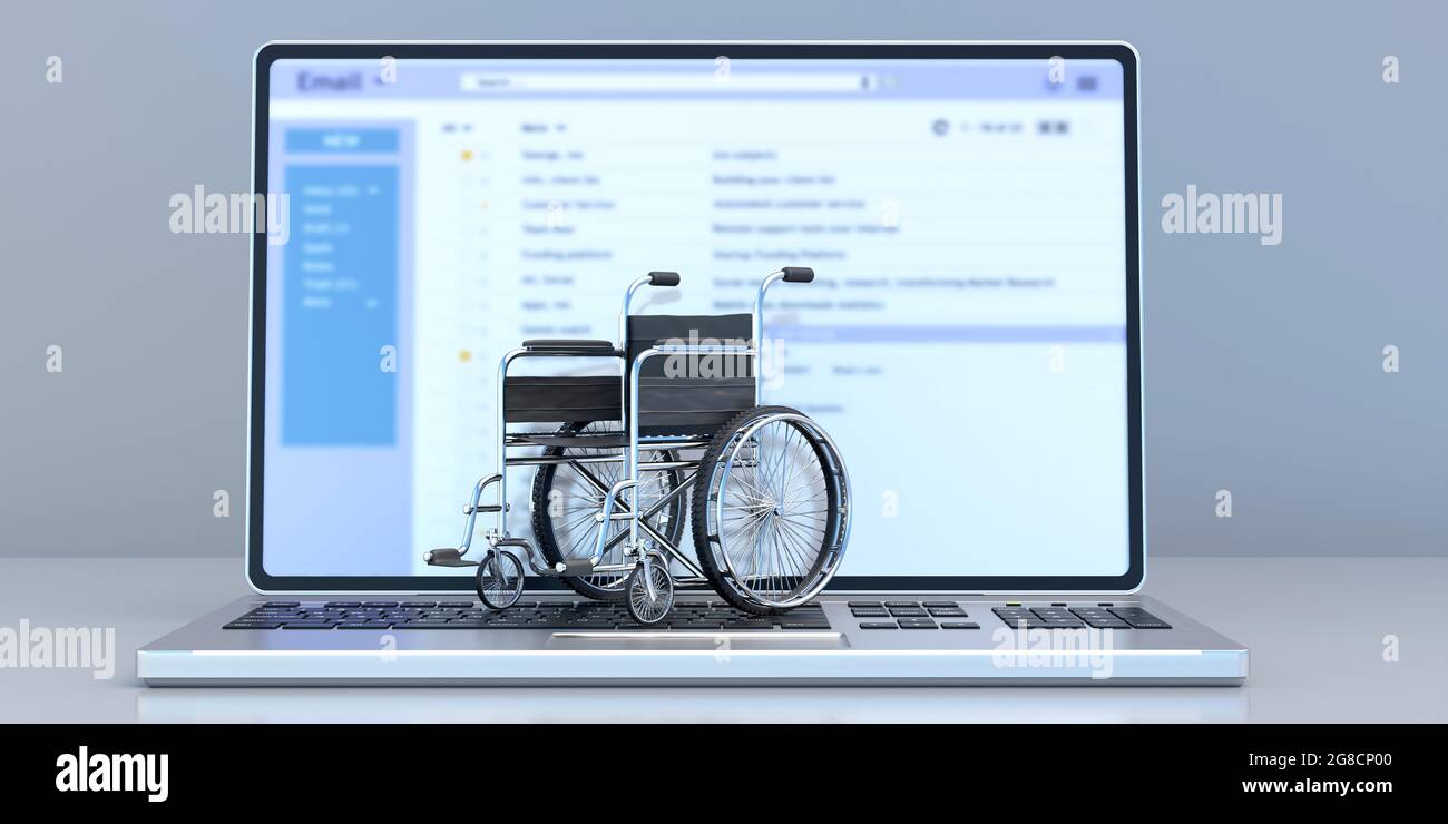 Disabled, handicapped and technology concept. Wheelchair on a laptop ...
