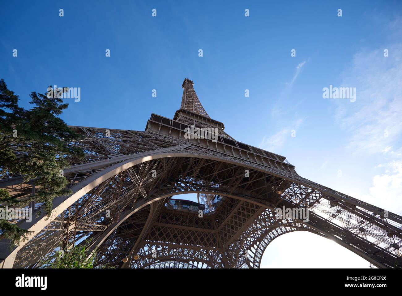 Low angle shot of the iconic Eiffel Tower in Paris, France Stock Photo ...