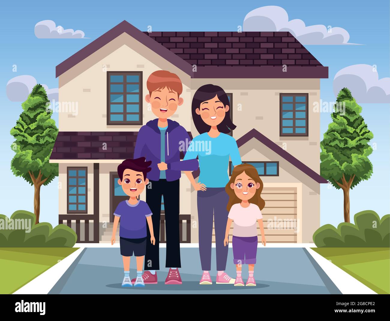 beige house and family Stock Vector Image & Art - Alamy
