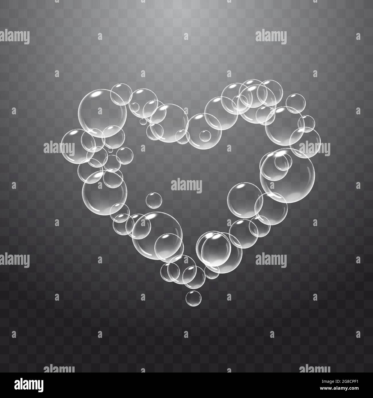 Realistic soap foam with bubbles shaped as heart. Valentine day symbol ...