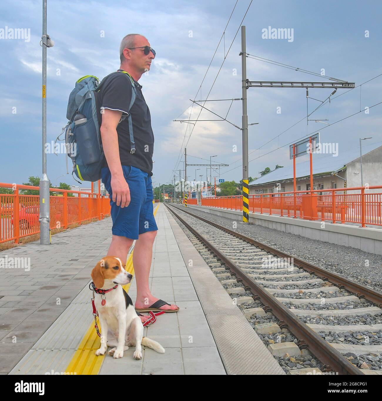 Dog person waiting train station hi-res stock photography and images ...