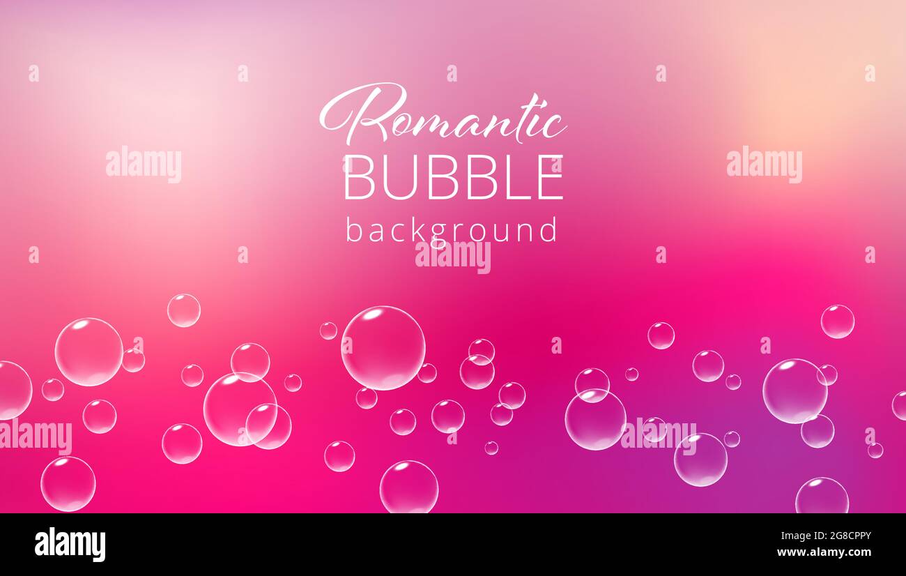 Romantic pink background with fizzing bubbles. Valentine card template ...