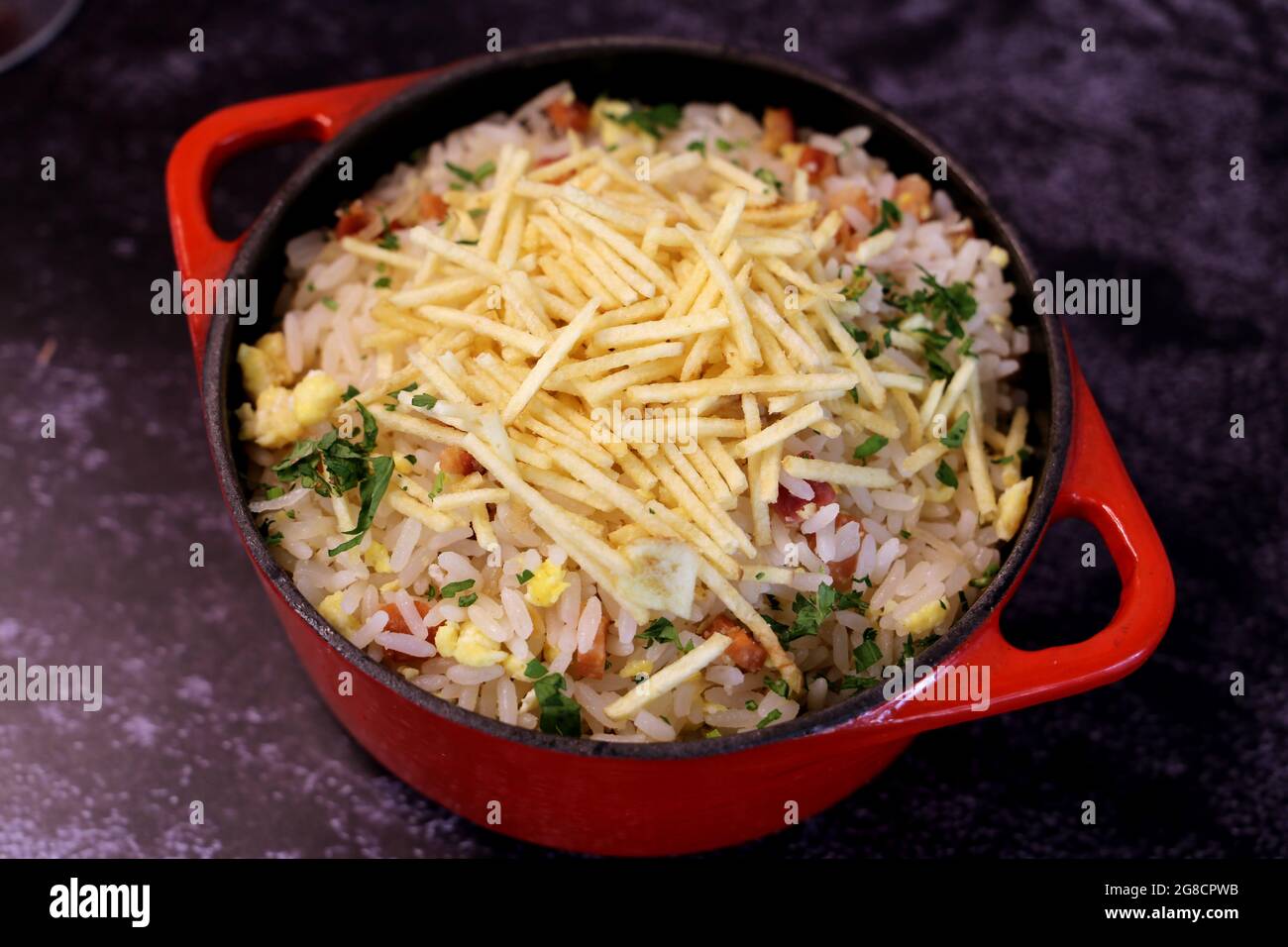 Biro-Biro. Brazilian Rice Food in BBQ. With potato and bacon. Beautiful ...