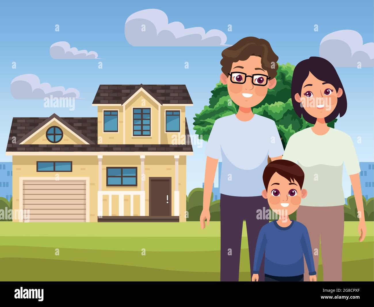 cream house and family Stock Vector Image & Art - Alamy