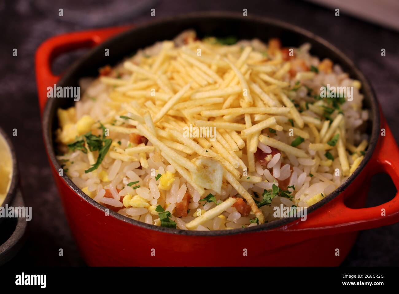 Biro-Biro. Brazilian Rice Food in BBQ. With potato and bacon. Beautiful ...