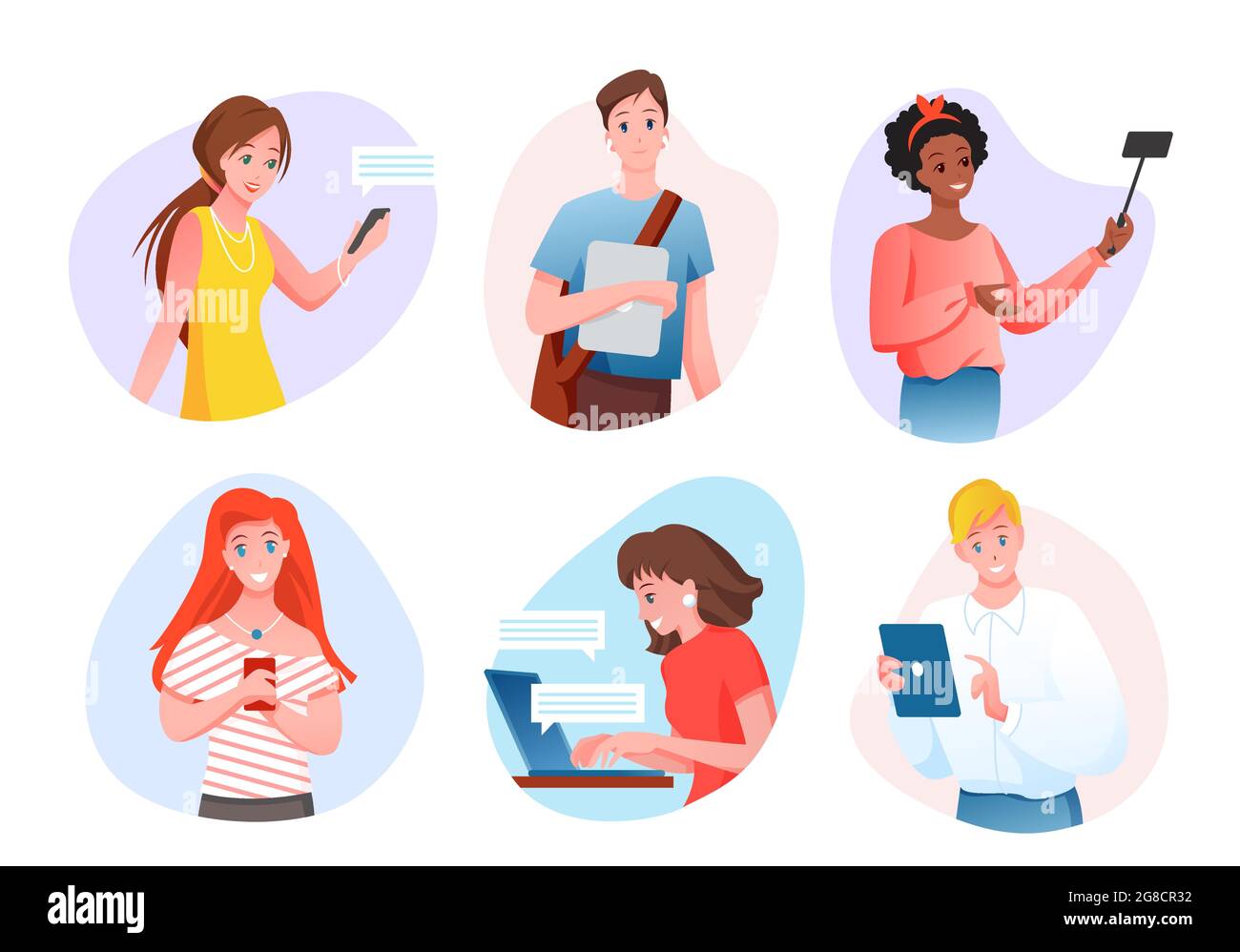 People and gadgets isolated set, cartoon happy young gadgeteer ...