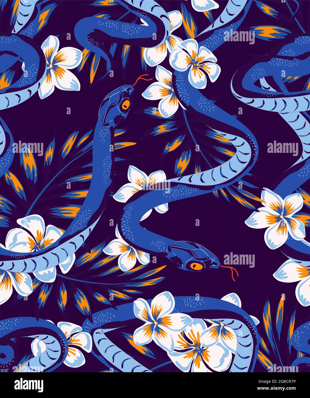 illustration of a snake and flowers, Abstraction pattern for printing ...