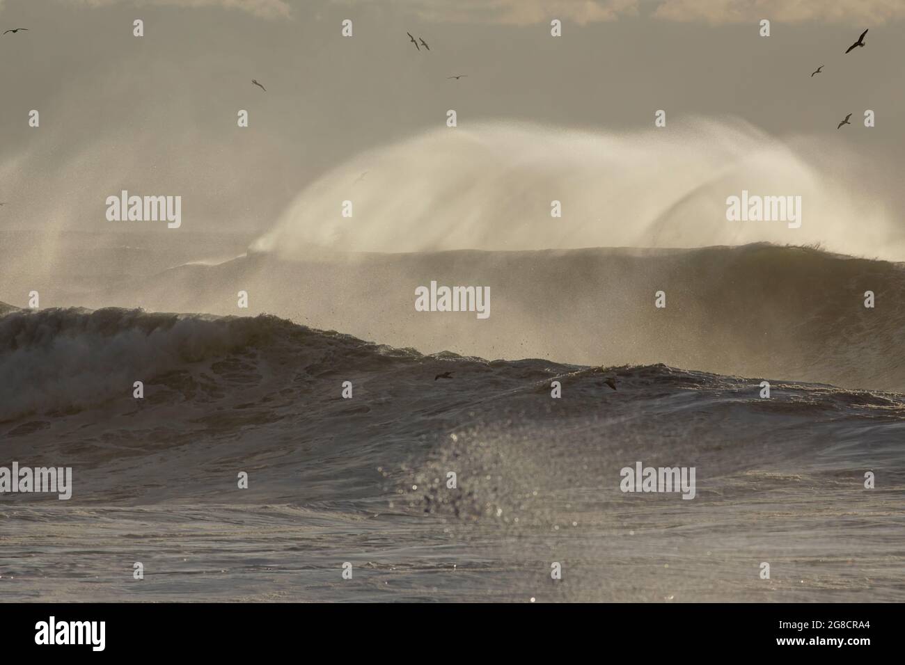 Big stormy waves with wind spray Stock Photo - Alamy