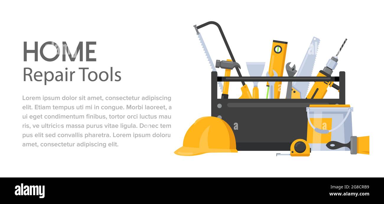 Repair tools, handyman toolbox with builder professional fix equipment ...