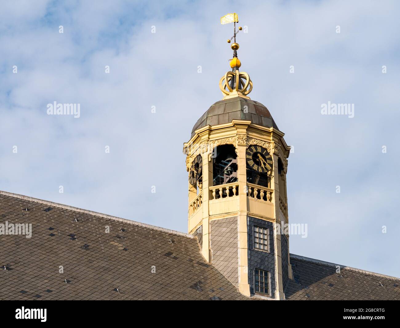 Bell tower of Great or Martini church in city of Sneek, Friesland ...