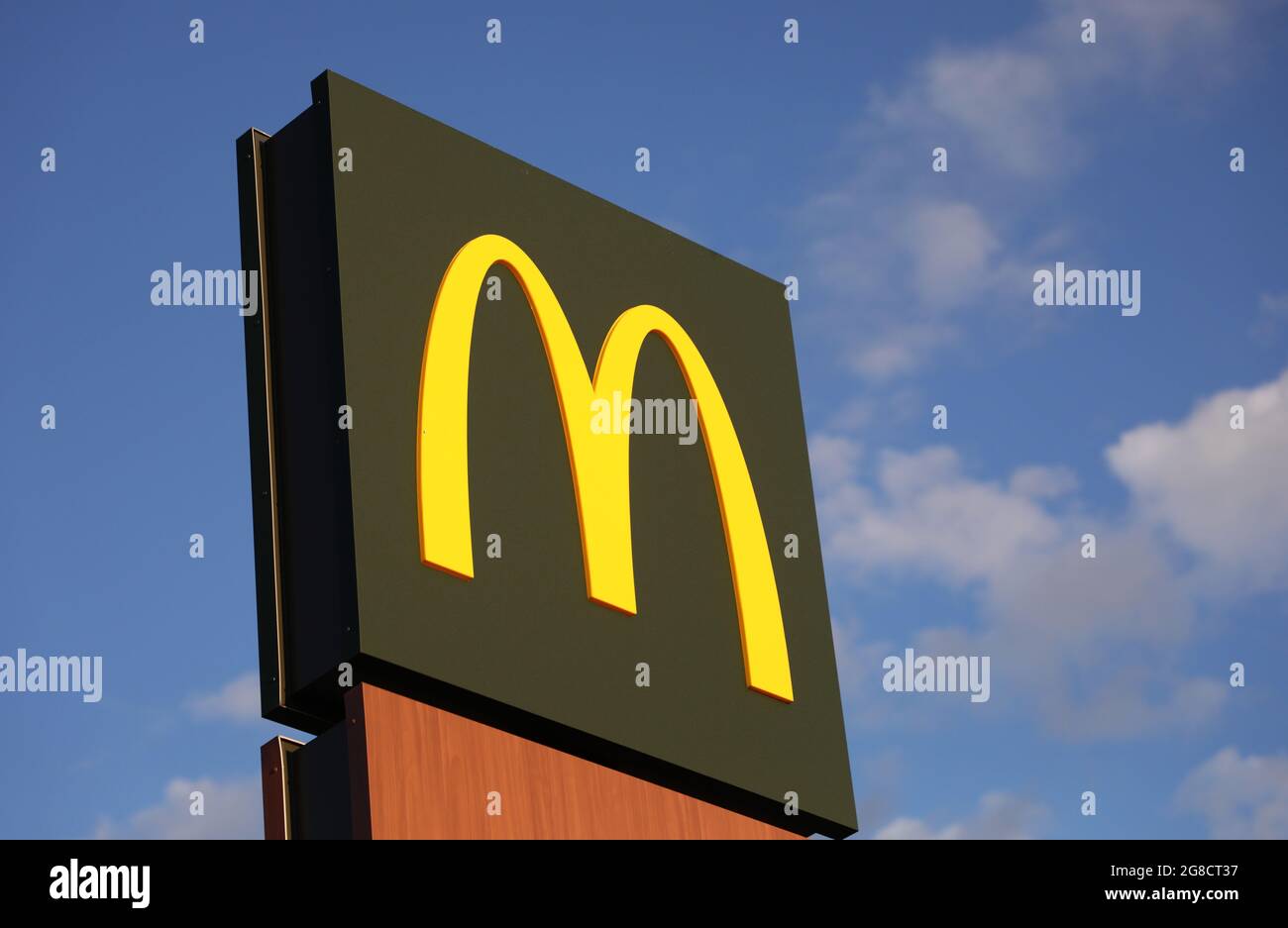 Signs at a McDonald's fast food restaurant Stock Photo - Alamy