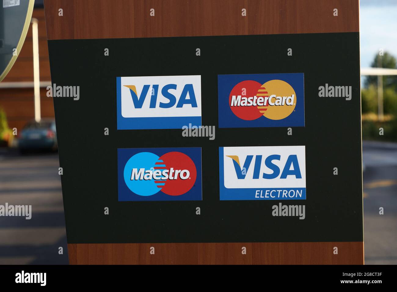 Visa and MasterCard signs at a McDonald's fast food restaurant Stock ...