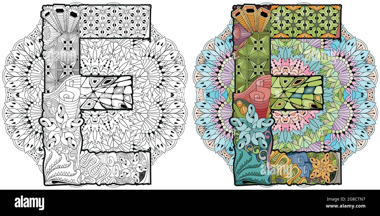 Mandala with letter E. Vector decorative zentangle object Stock Vector ...