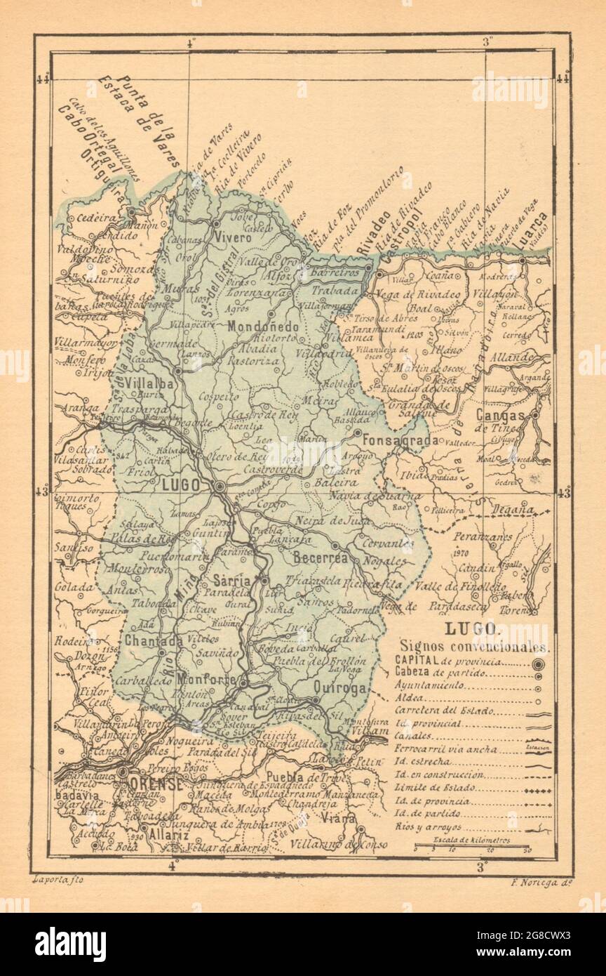 LUGO. Galicia. Mapa antiguo de la provincia 1914 old antique plan chart ...