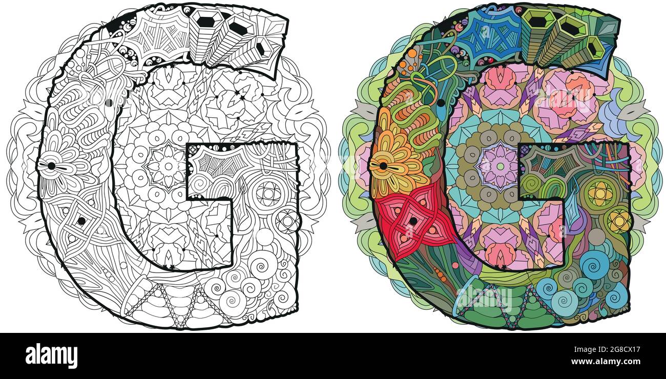 Mandala with letter G. Vector decorative zentangle object Stock Vector ...