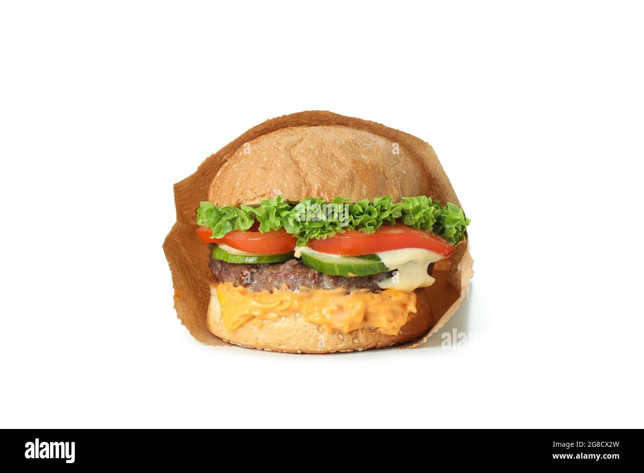 Delicious tasty burger isolated on white background Stock Photo - Alamy
