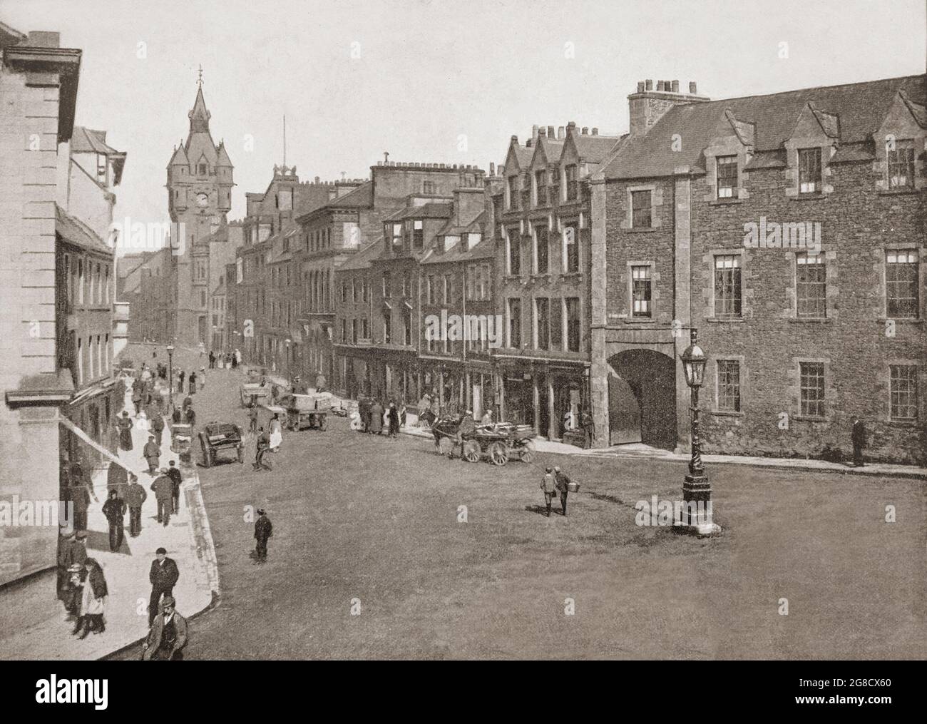 A late 19th century view of the High Street in Hawick, a town in the ...
