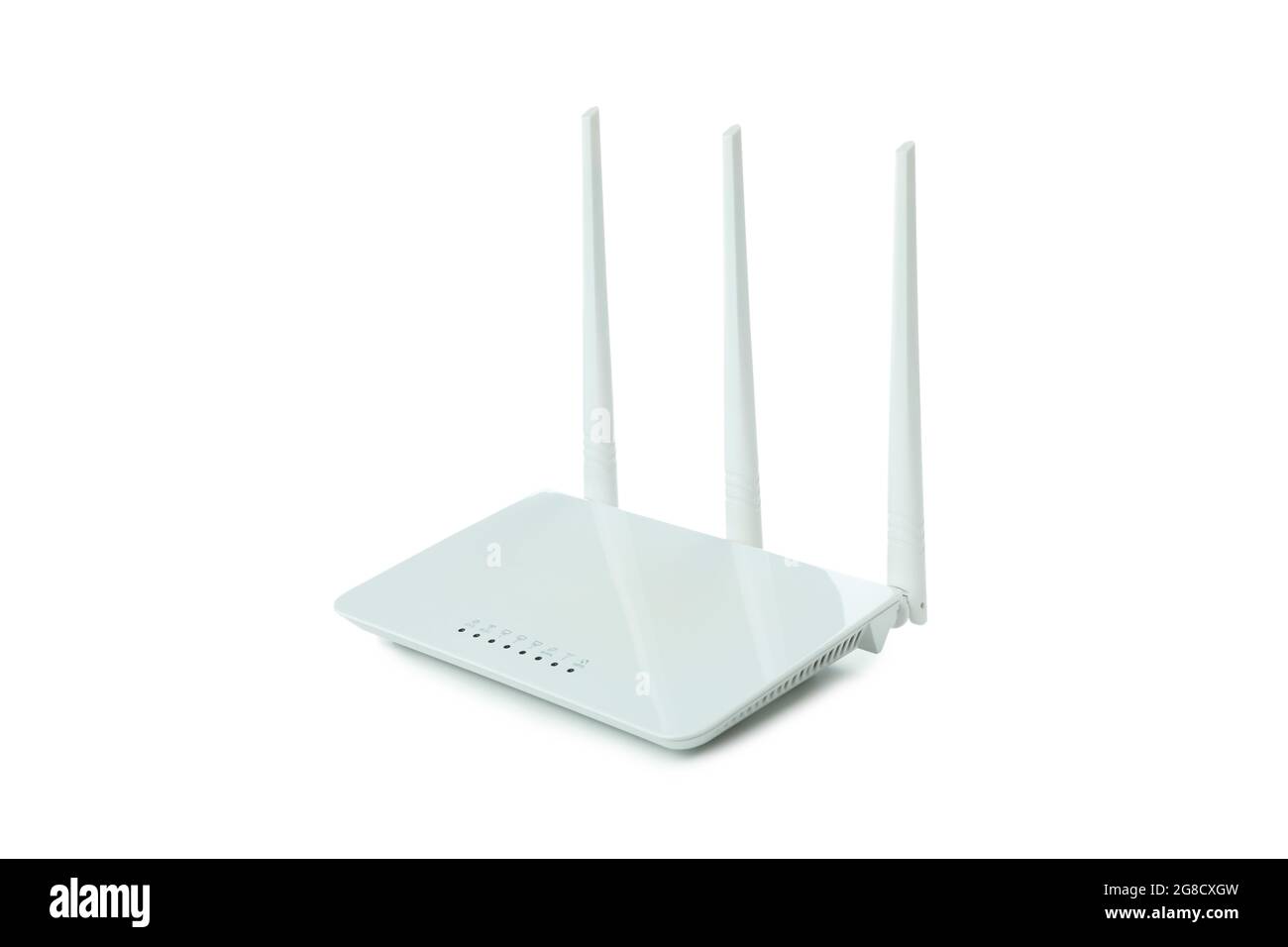 Wi-Fi router with external antennas isolated on white background Stock ...