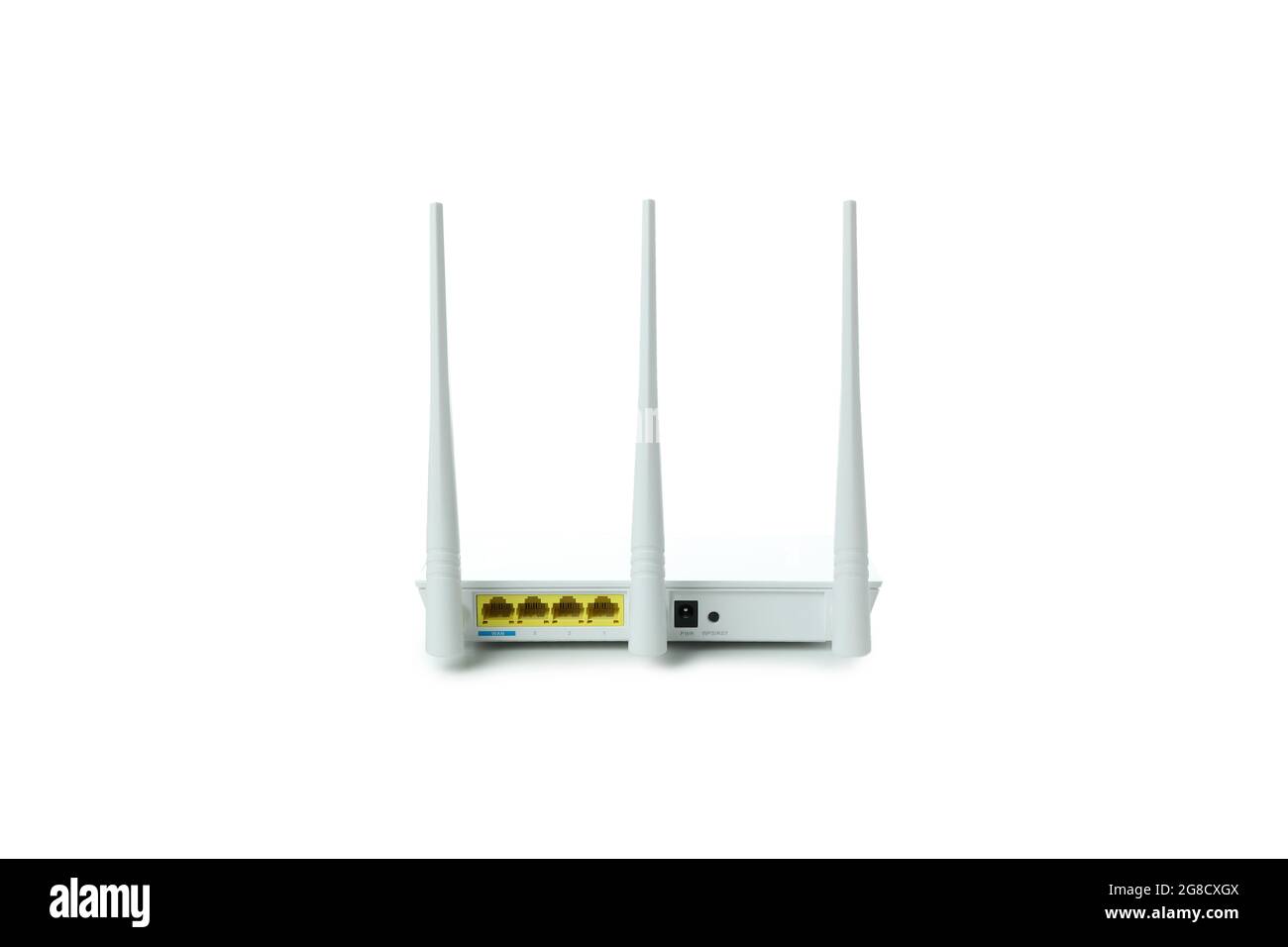 Wi-Fi router with external antennas isolated on white background Stock ...