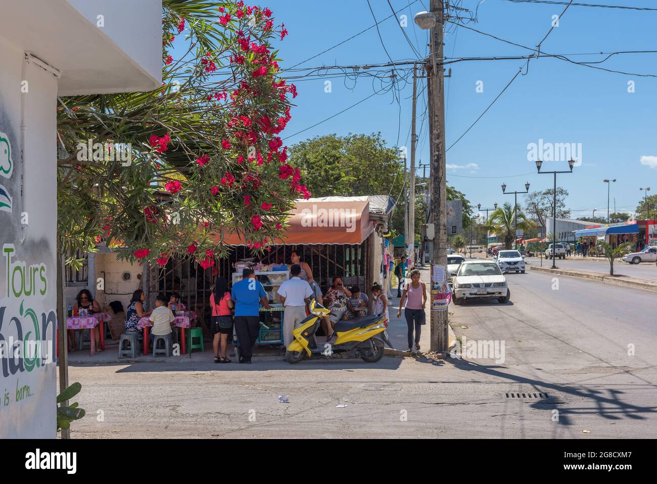 shops and restaurants on the main street of Tulum, Quintana Roo, Mexico ...