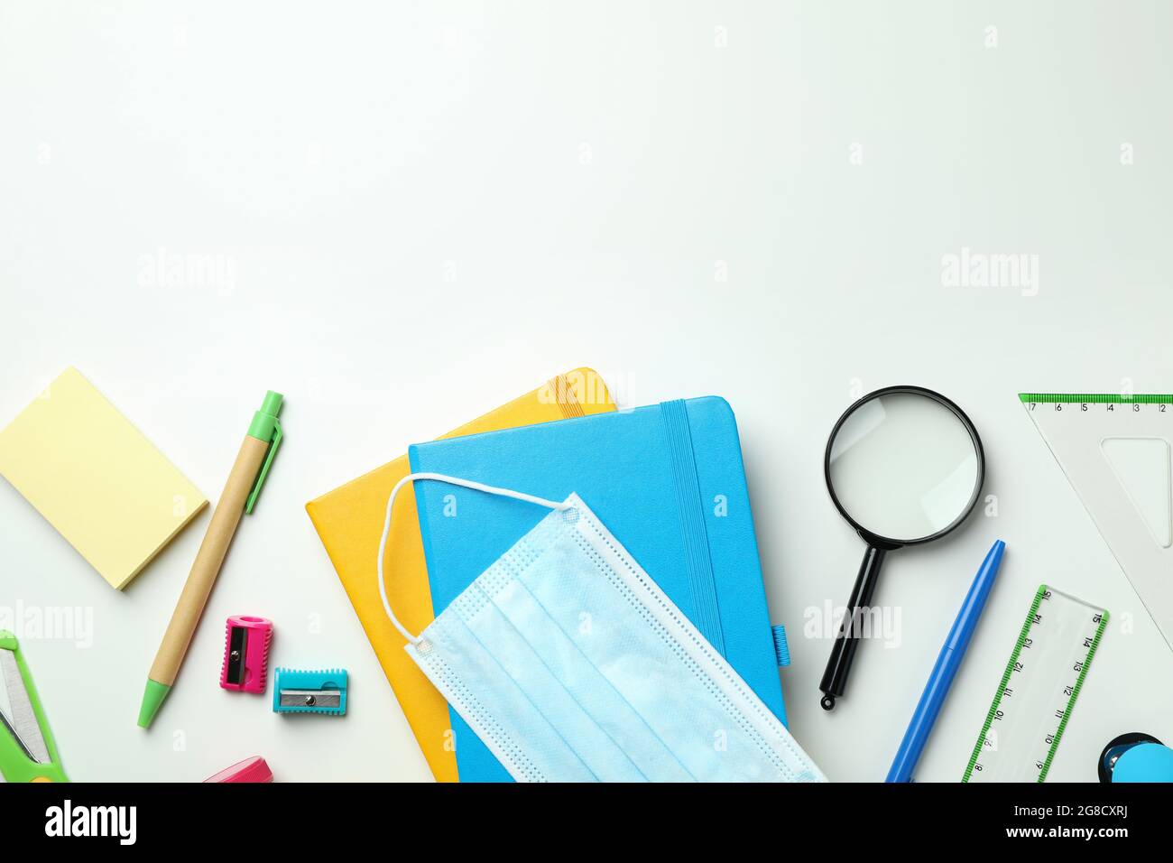 Different stationery on white background, space for text Stock Photo ...