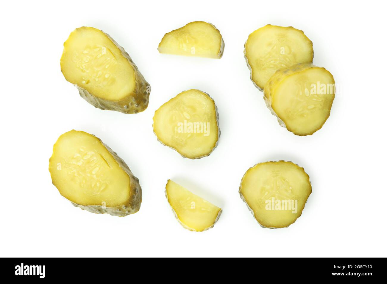 Slices of pickle isolated on white background Stock Photo - Alamy