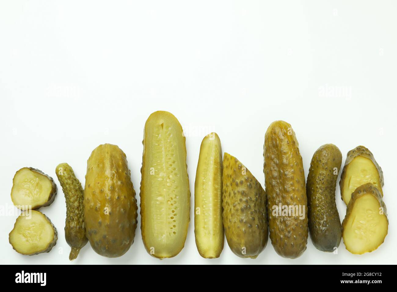 Fresh pickles on white background, top view Stock Photo - Alamy