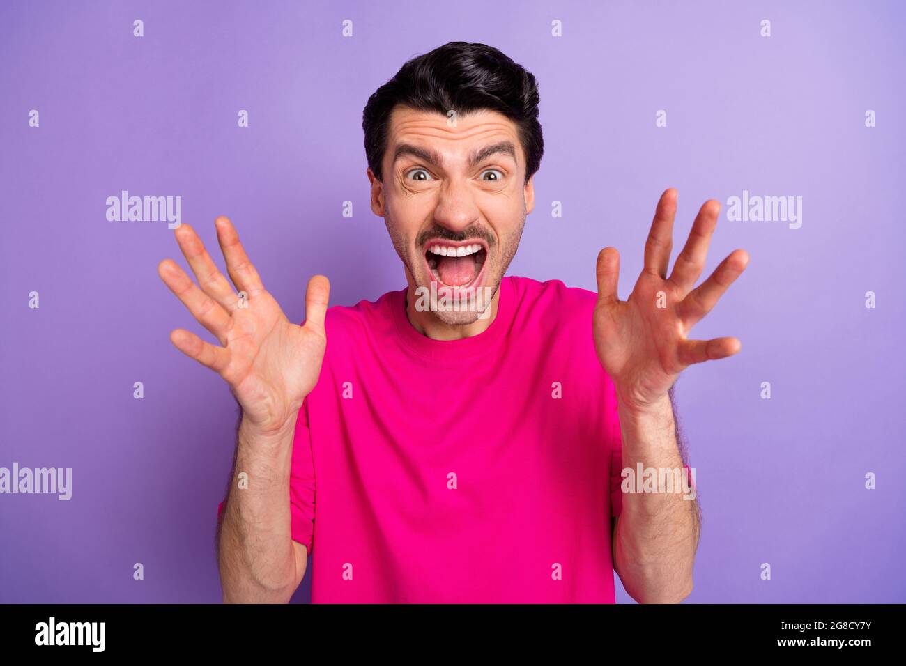 Photo of young angry crazy mad furious man screaming shouting having ...