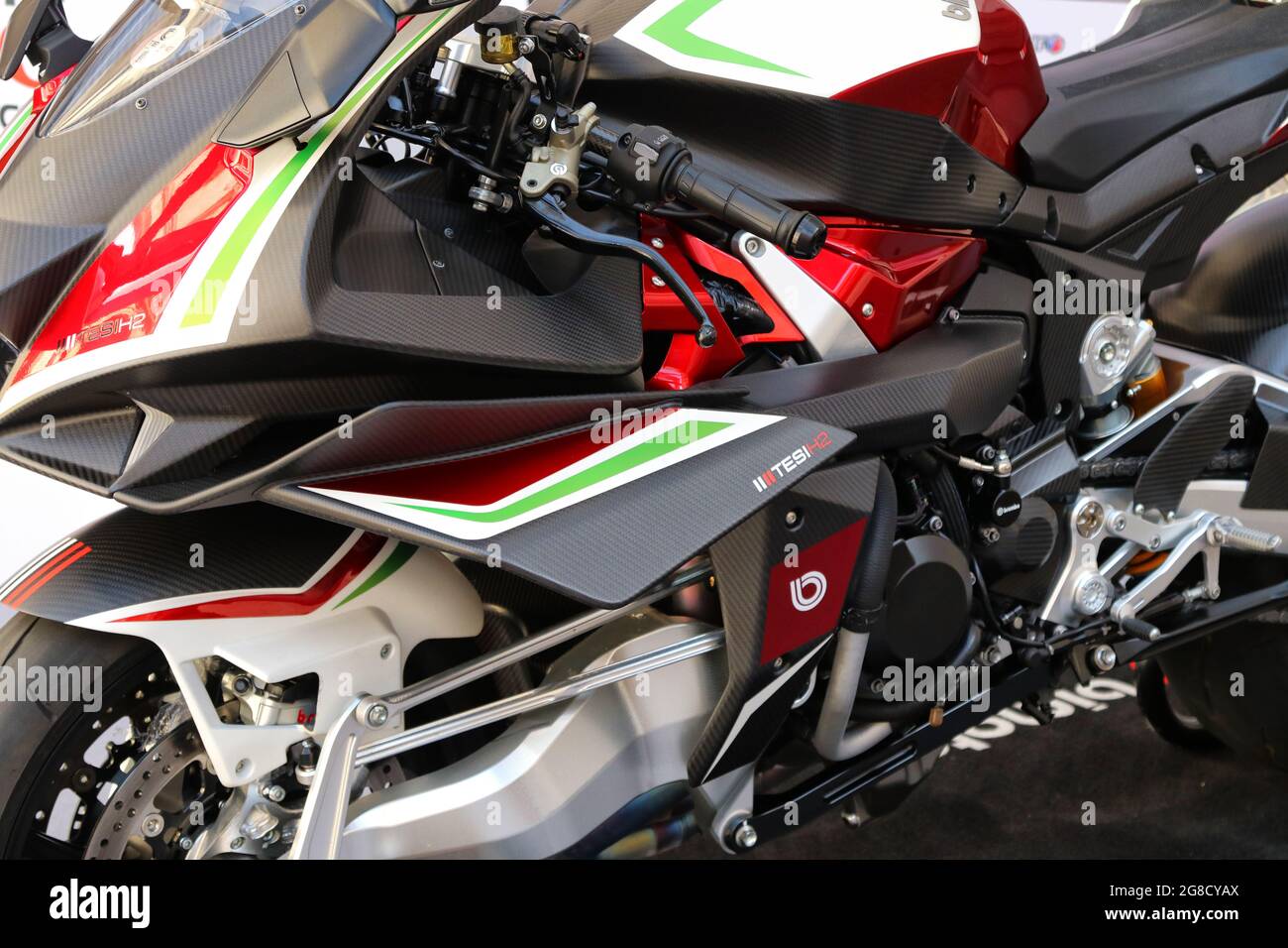 Modena, Italy, july 1 2021 - Bimota Tesi H2 mechanical detail, sport ...