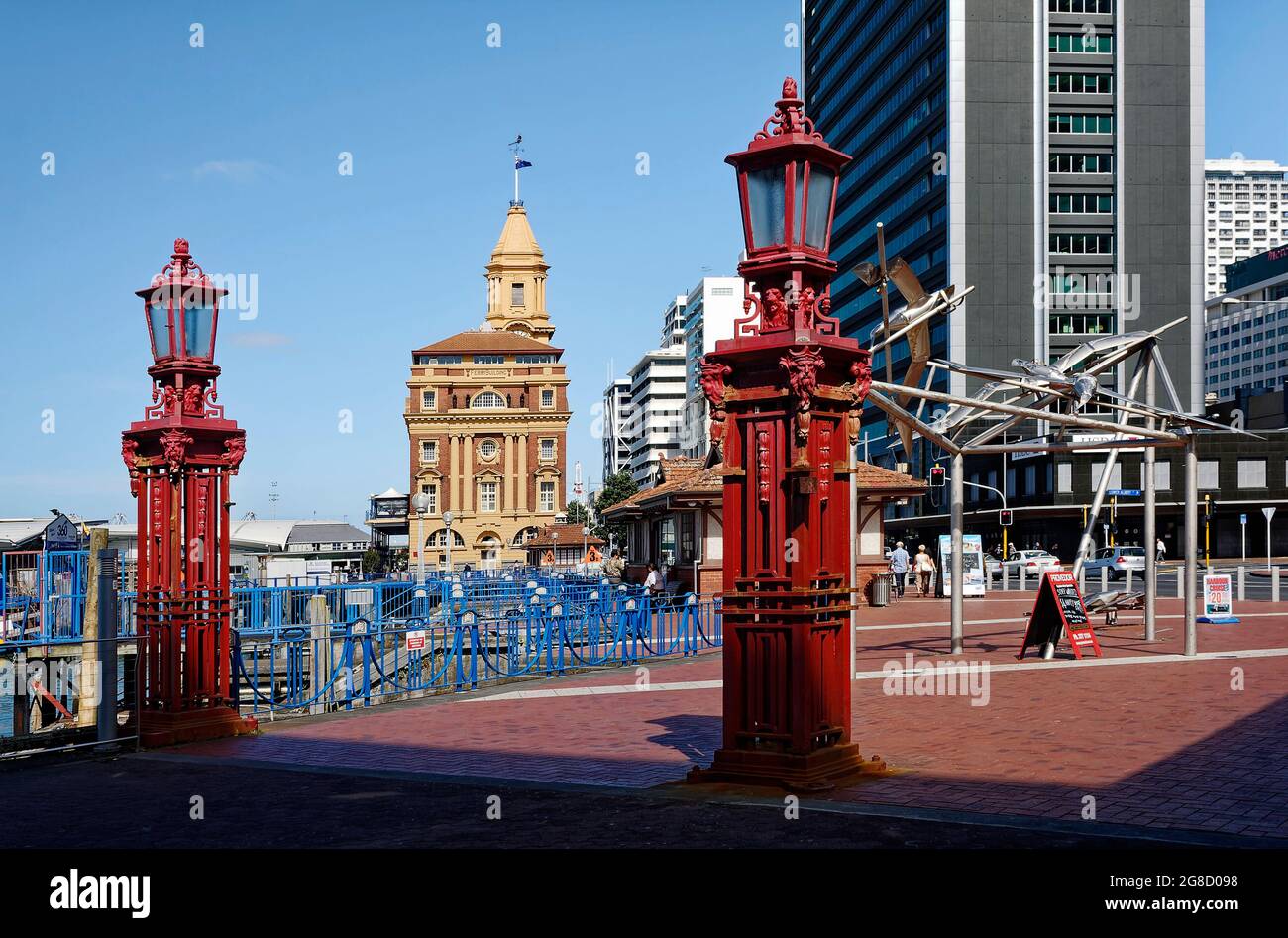 Queen Elizabeth Square, Quay Street, brick sidewalk, ornate red iron ...