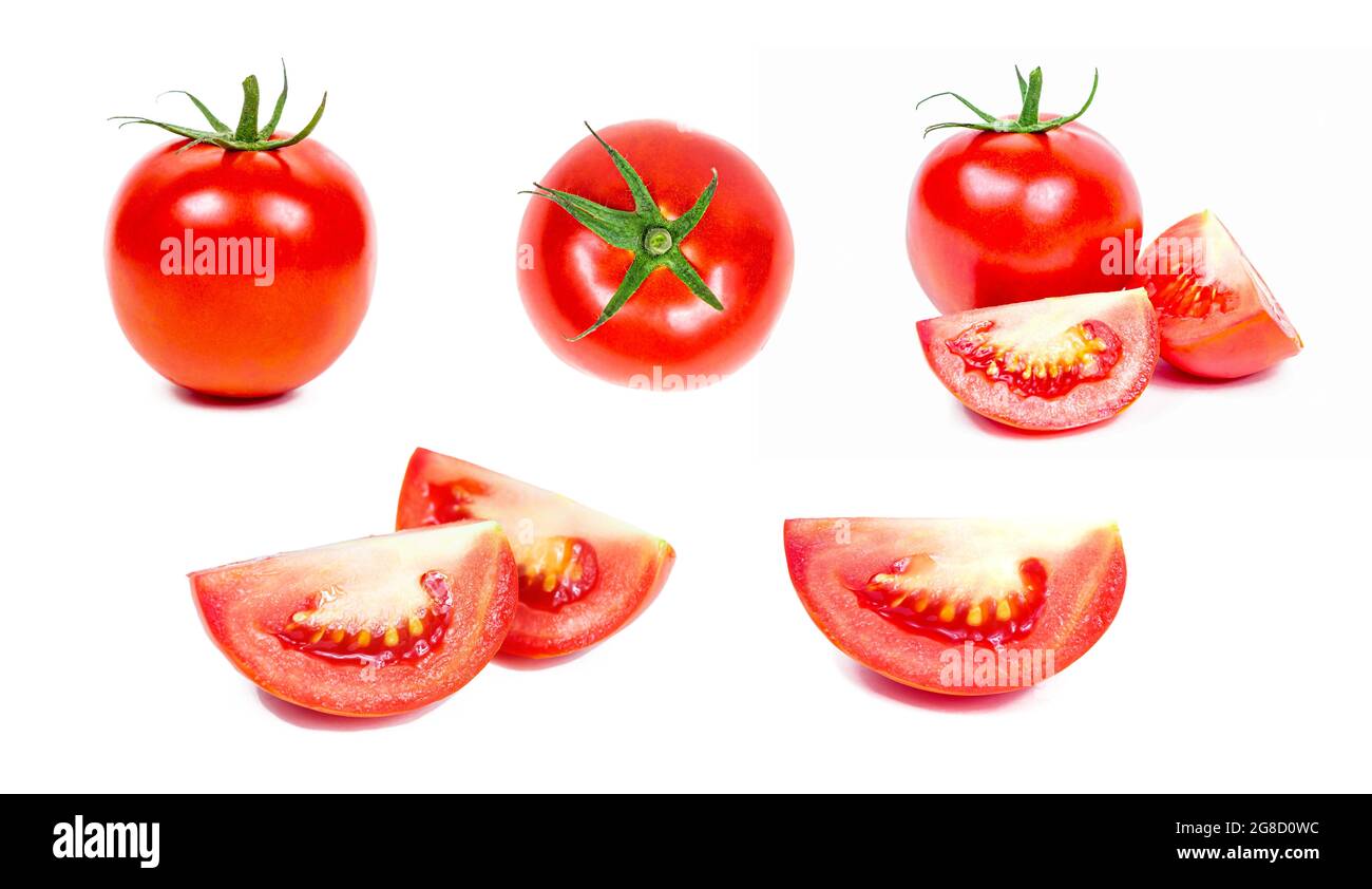 Fresh tomato slices set isolated on white background Stock Photo - Alamy