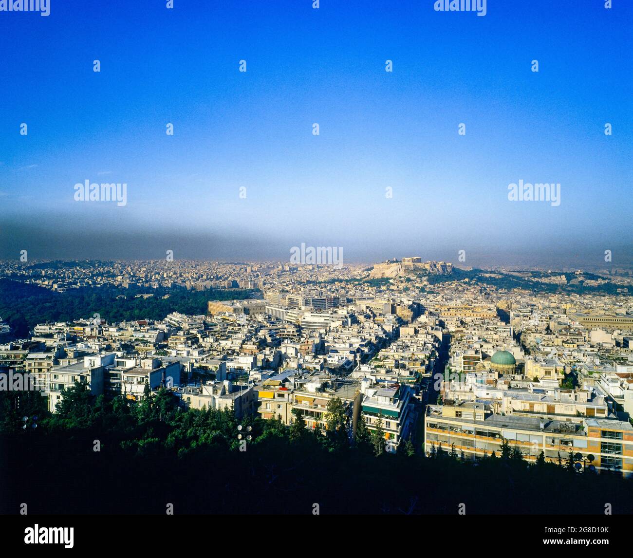 Athens town overview from Lycabettus mount, Acropolis hill in the ...