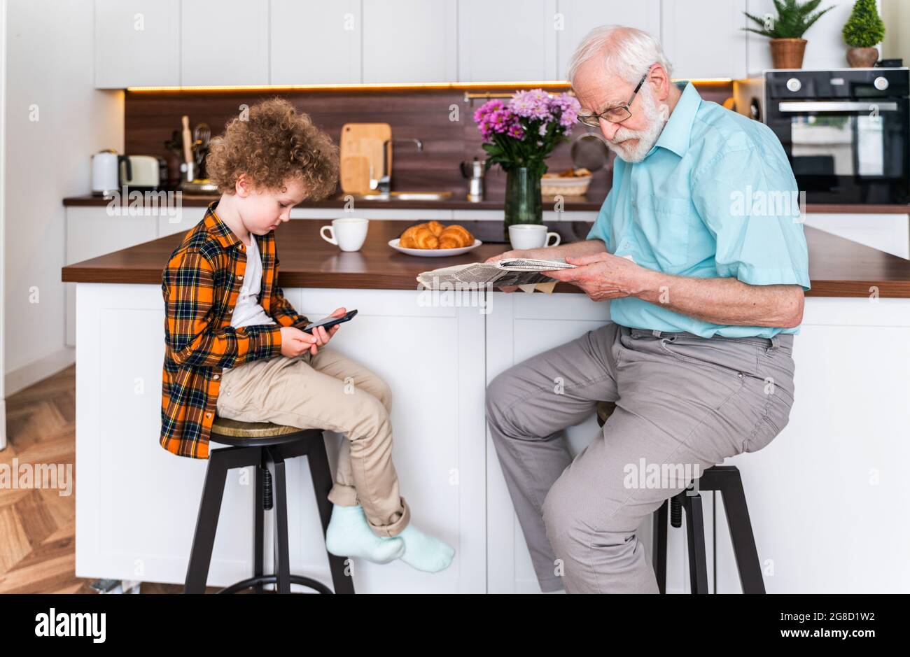 Grandparents and grandson playing at home - Family at home, grandfather ...