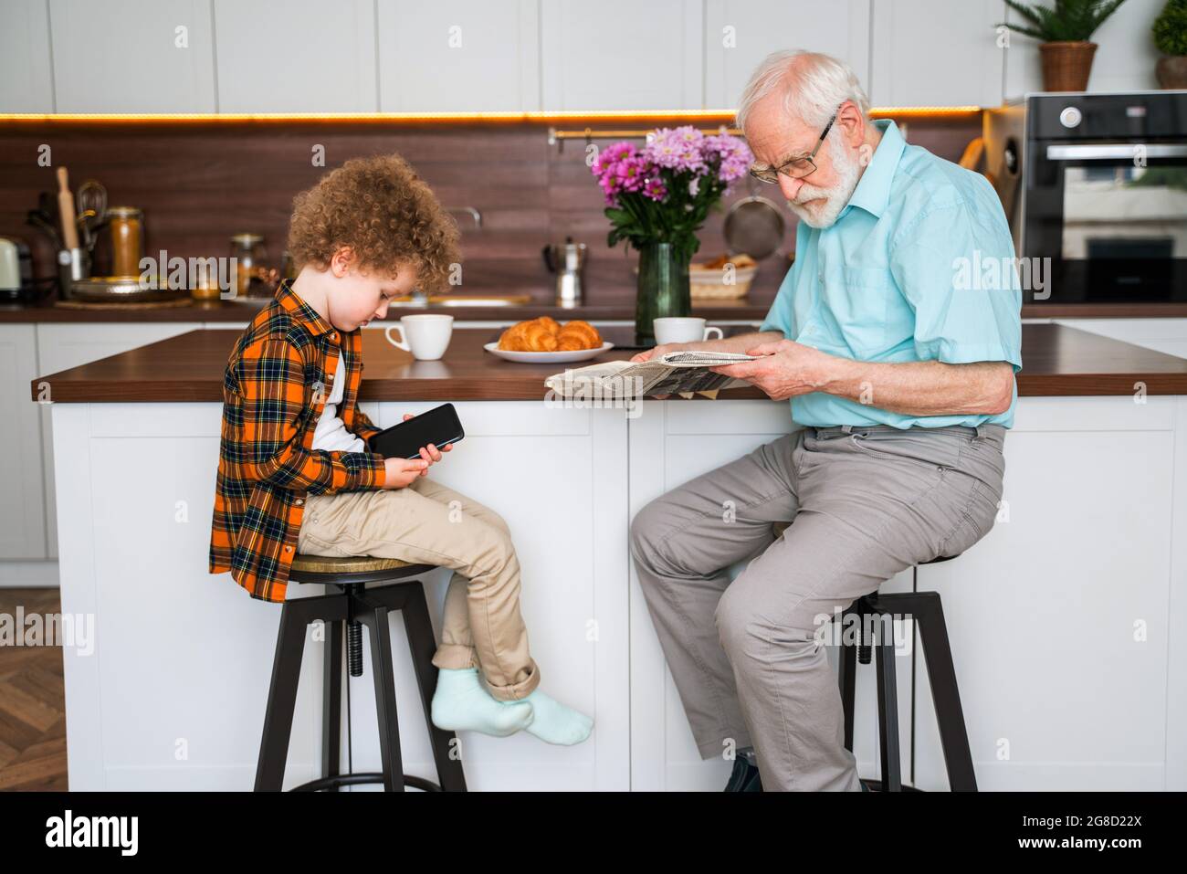 Grandparents and grandson playing at home - Family at home, grandfather ...