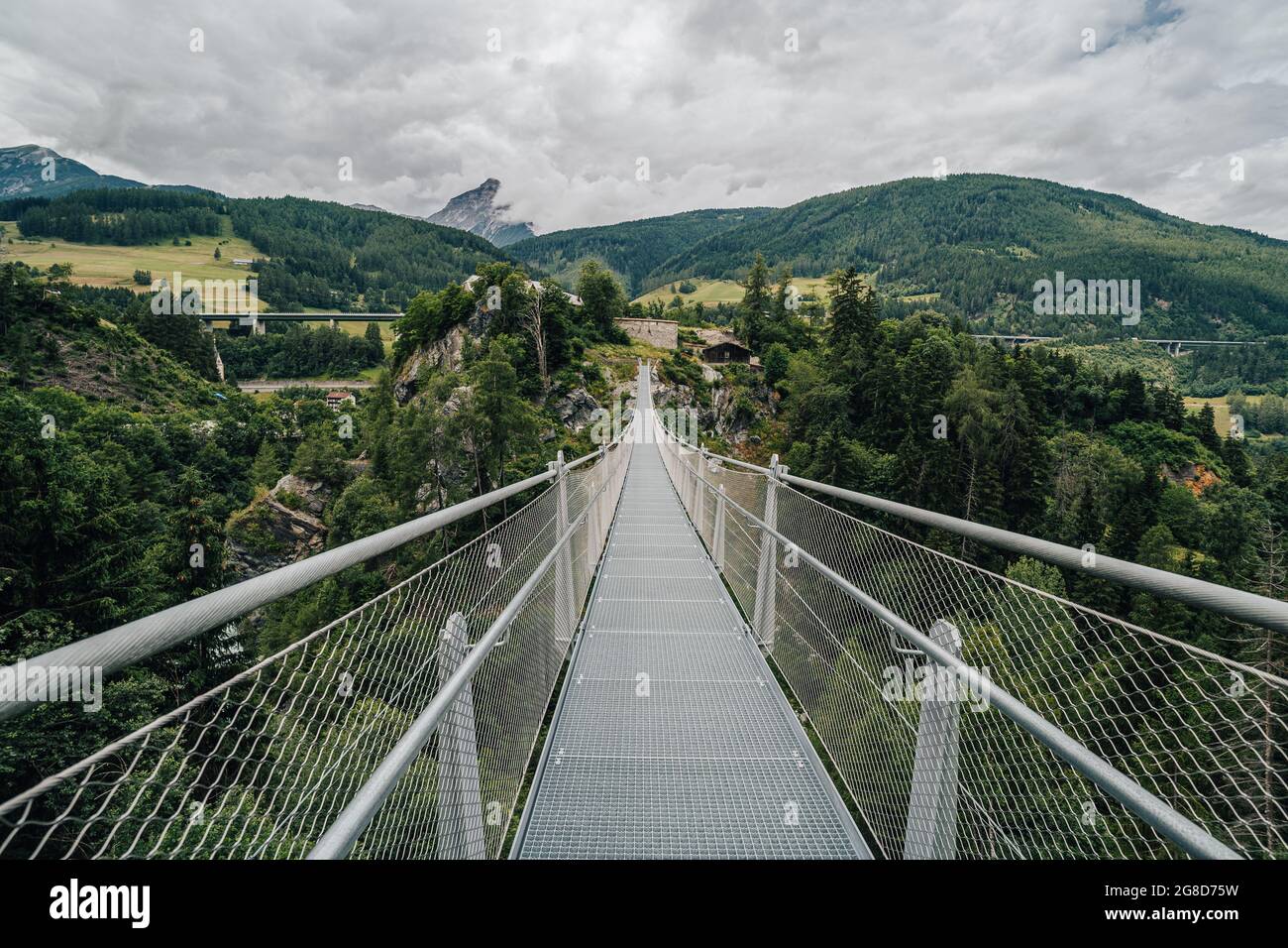 Suspension bridge in Brenner Pass, Austria. Steel Suspension bridge ...
