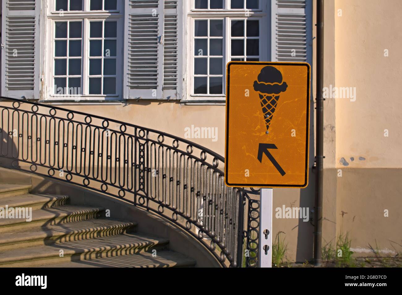Ice cream sign in style of a traffic sign, ice cream available here ...