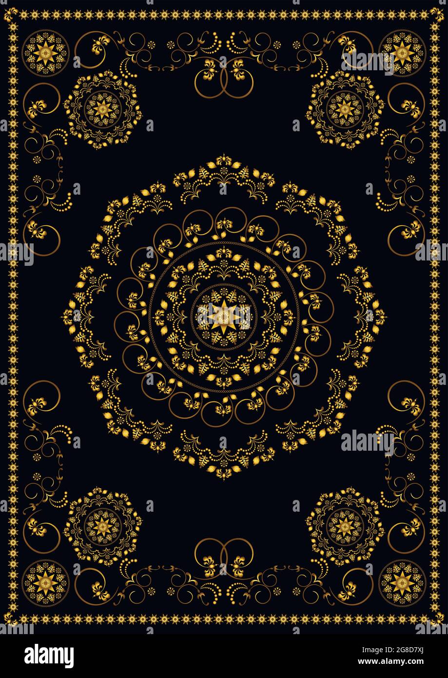 Vintage luxury gold frame with oriental calligraphic pattern on black ...