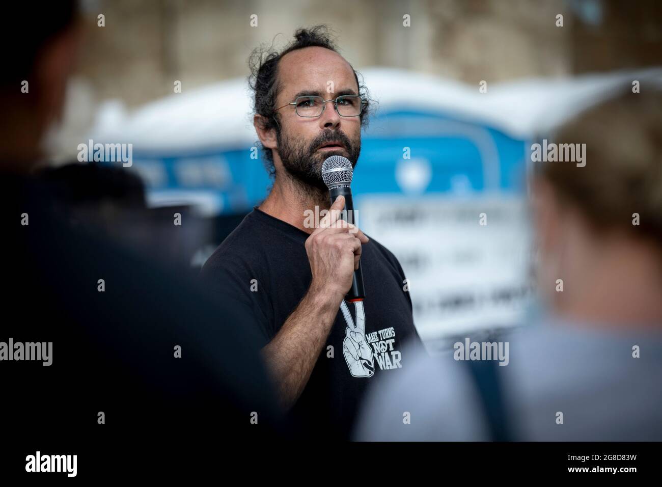 Emmaus Roya community, Cedric Herrou pictured at an action in support ...