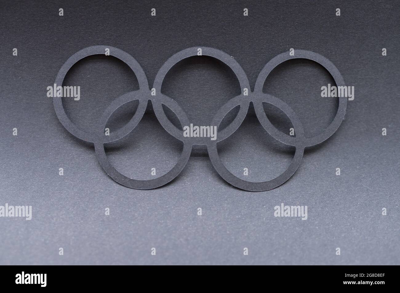 TOKYO, JAPAN, JULY. 19. 2021: Olympic logo on gray background ...